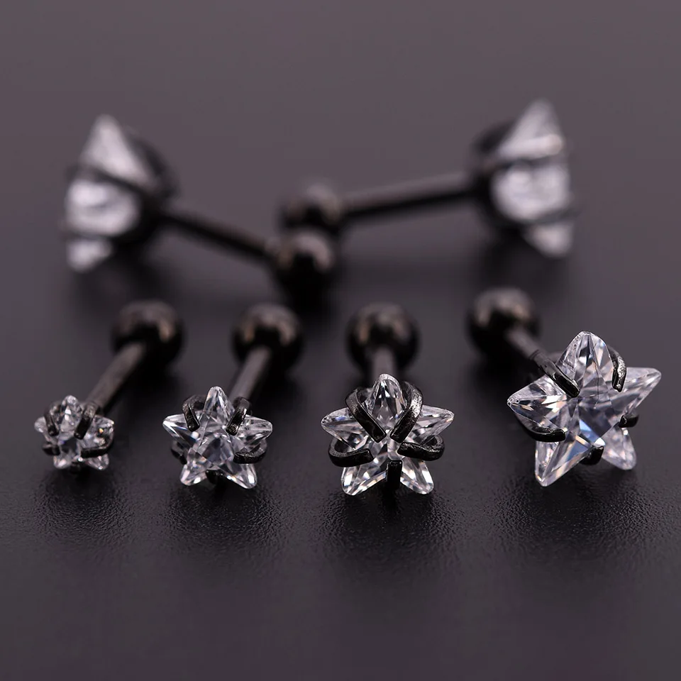 10 Pcs 블랙 지르콘 크리스탈 라운드 볼 혀 립 바 반지 스테인레스 스틸 바벨 귀 스터드 바디 피어 싱 쥬얼리body