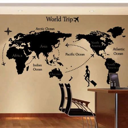 2015 New arrival Large Size World Map PVC Wall Stickers Mural Art ...