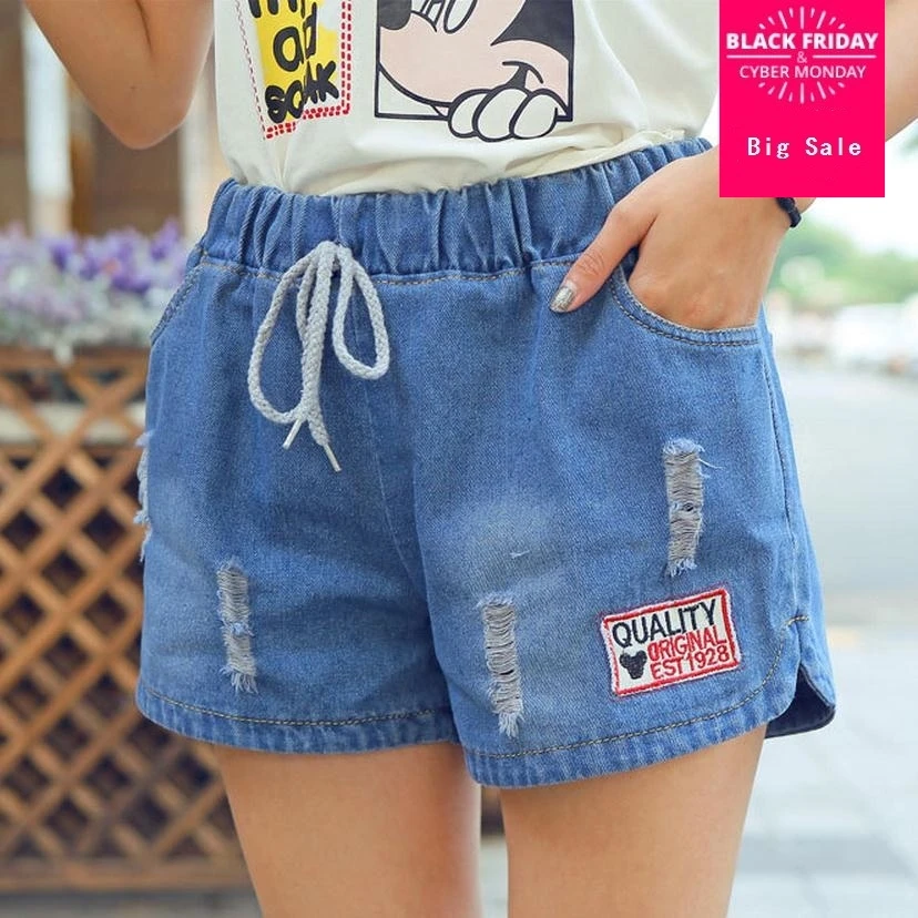 Buy 2017 Summer New Loose Waist Break Denim Shorts