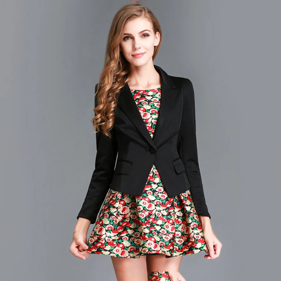 Short Casual Women Blazer Suit Office Buttons Womens Blazers Long ...