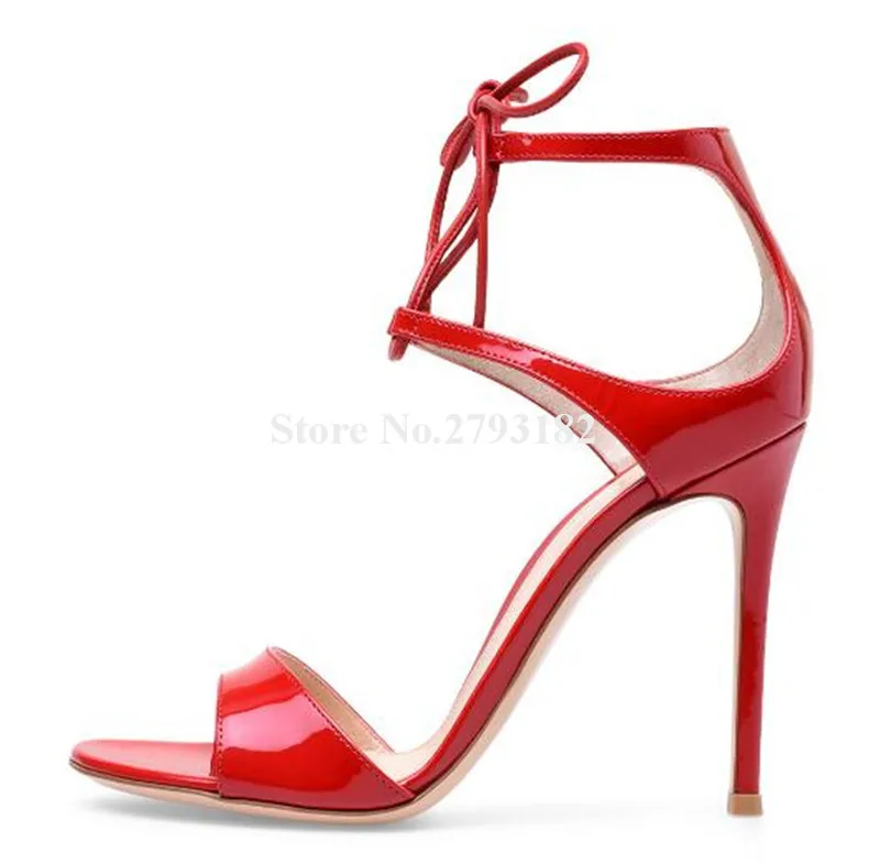 New Fashion Women Open Toe Red Patent Leather Stiletto Heel Sandals ...