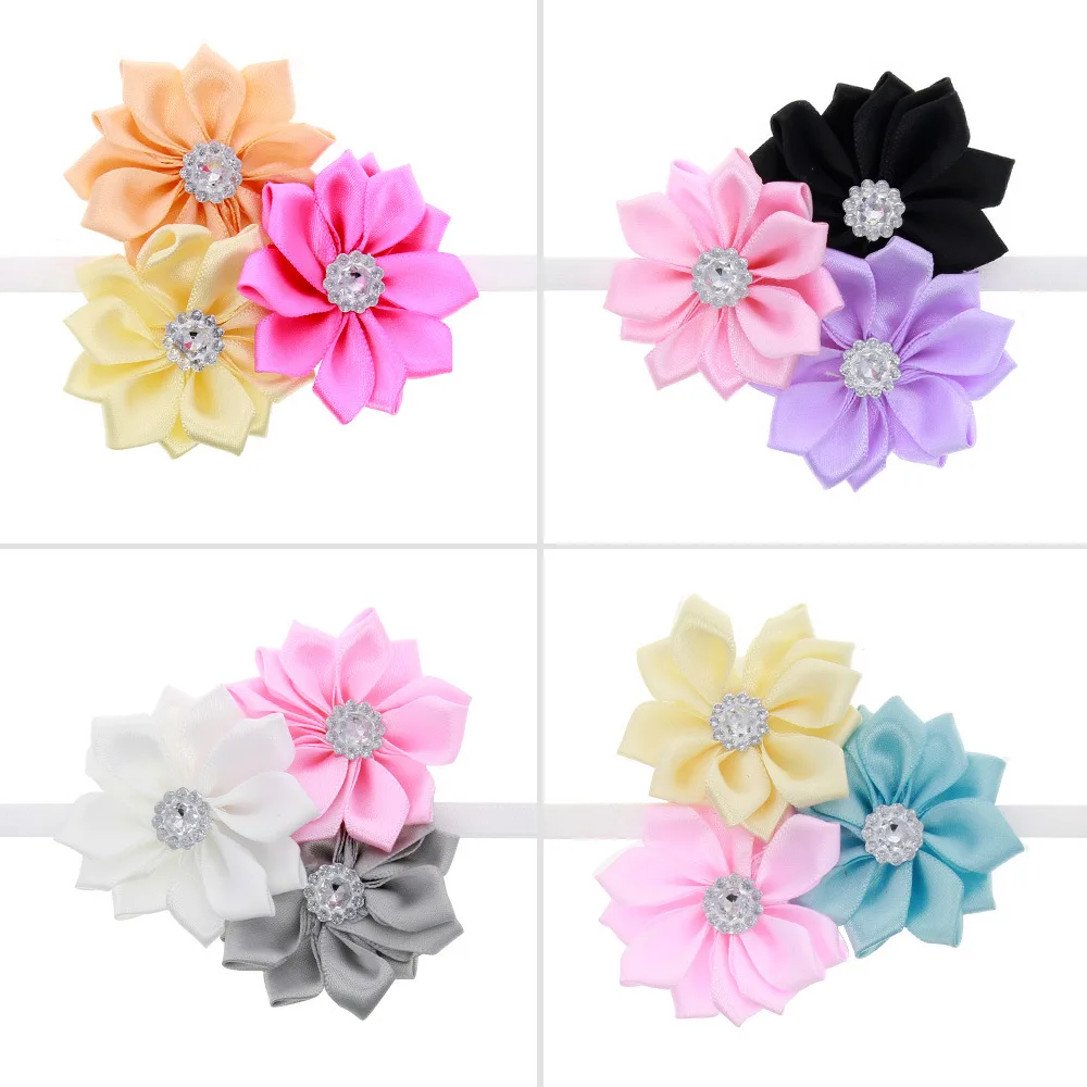 4pc/lot Newborn Baby Girls Satin Ribbon 3 Mini Flower Headbands ...