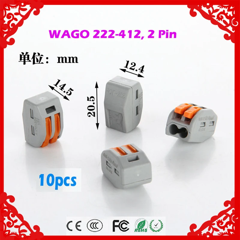 10 개/몫 PCT 212 (wago 222 412) 스프링 레버 푸시 맞춤 재사용 가능한 케이블 2 와이어 커넥터 32a 2 ...