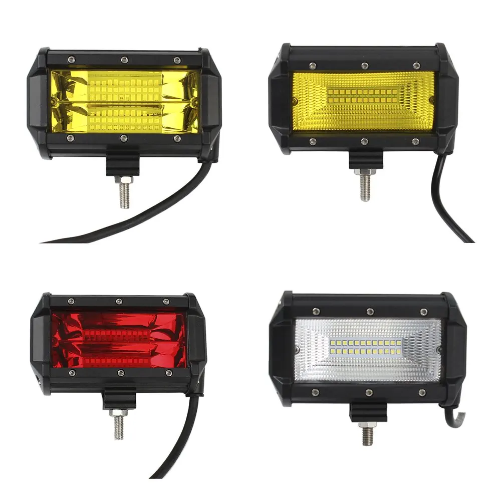 5pcs Yellow Floodlight 72W Two Rows Waterproof LED Light Bar Vehicle ...