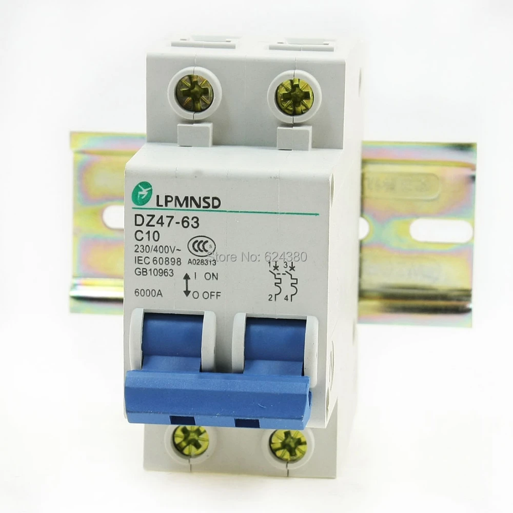 Baomain Miniature Circuit Breaker DZ47-63 C10 AC 230V 400V 10Amp 2 Pole DIN Rail Mounting ...