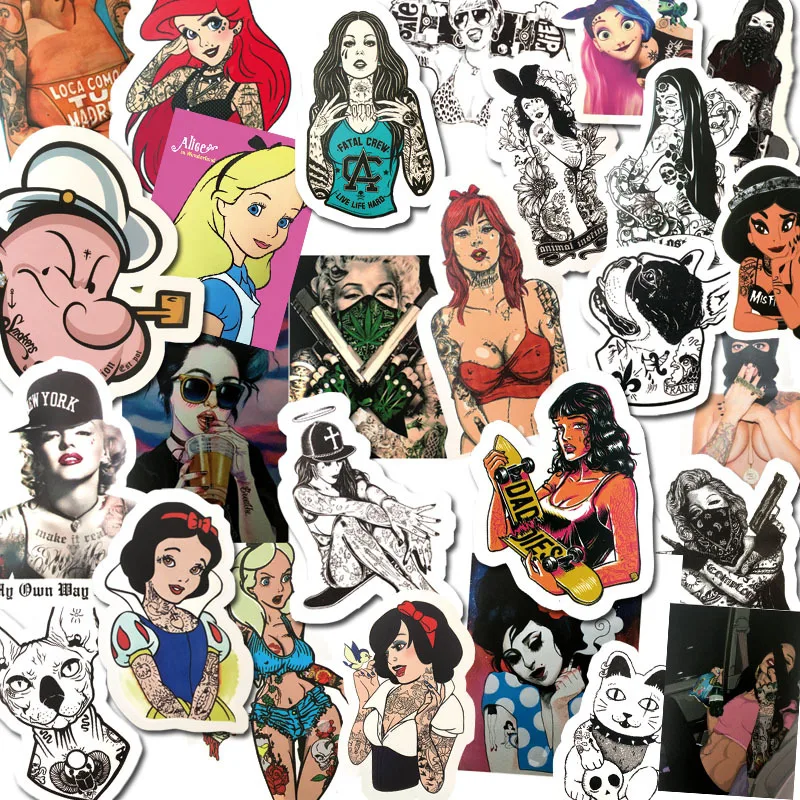 47pcs Mixed Sexy Girl Cartoon Punk Cool Stickers For Car Laptop Luggage
