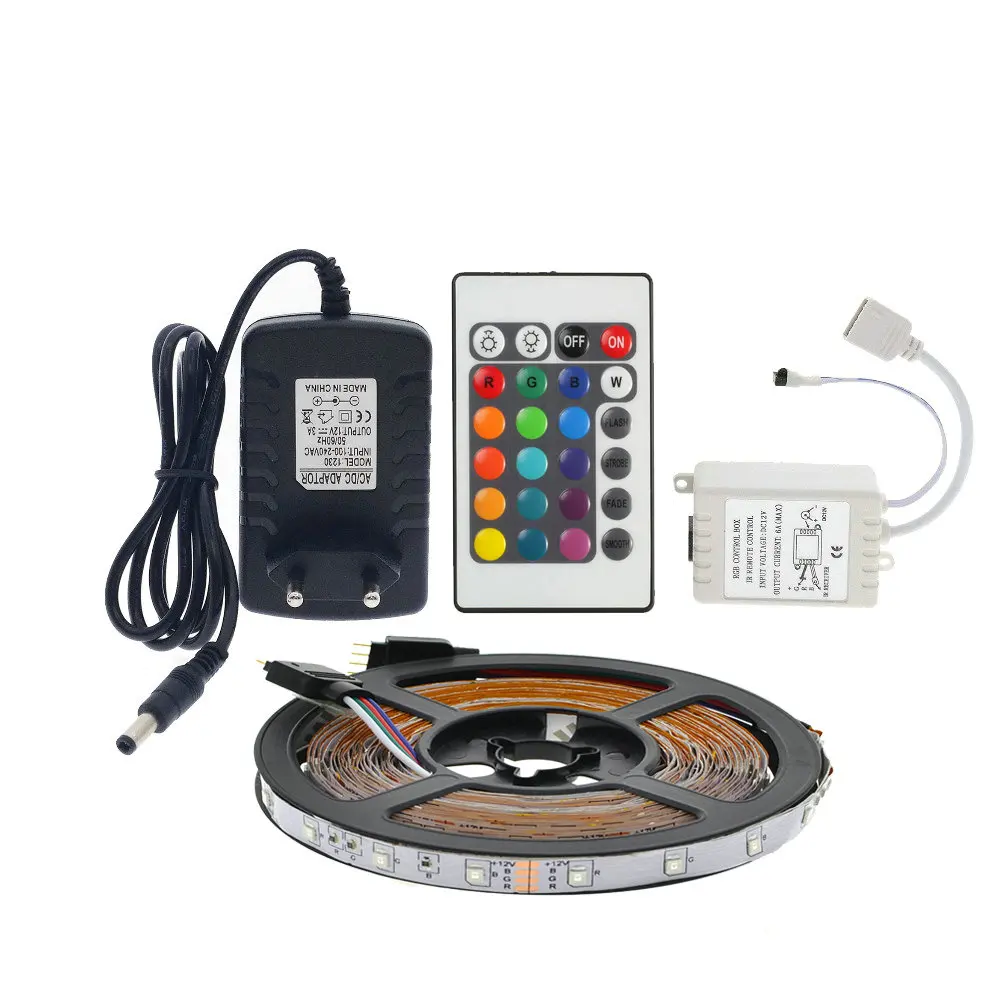 3528 rgb led 스트립 빛 5 m 300 led 유연한 스트립 빛 세트 + 24 키 원격 컨트롤러 + 전원 어댑터 옵션 ...