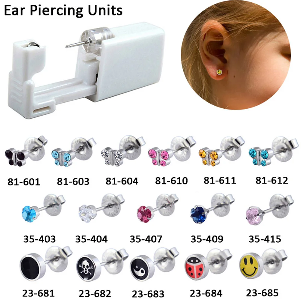 1PC Disposable Ear Piercing Gun Units Square Cubic Zircon Crystal ...