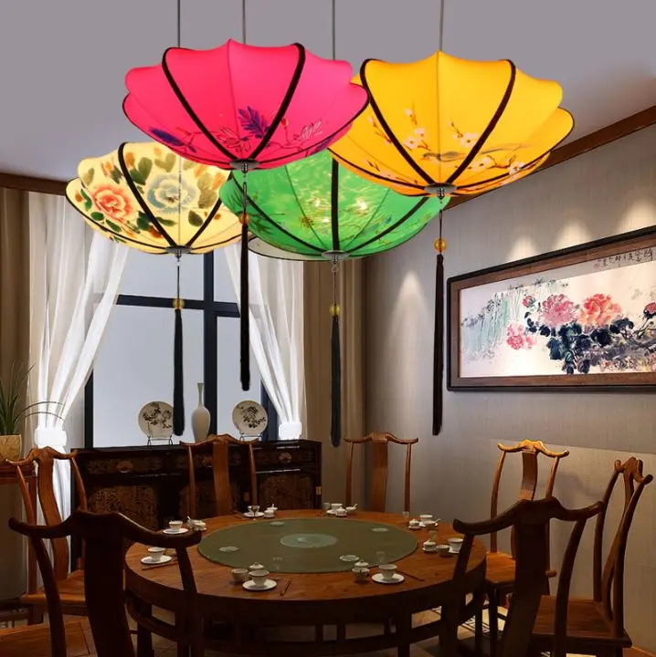 Creative new Chinese chandelier Chinese style fabric lantern red retro ...