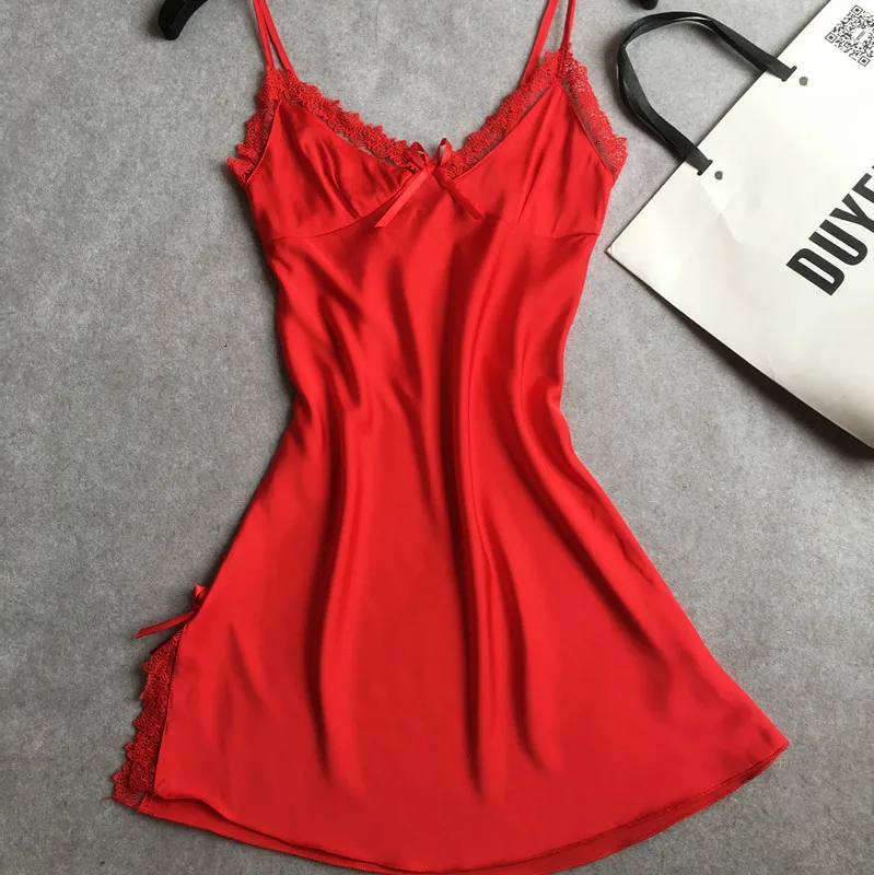 Freshing Summer Spaghetti Strap Soft Leisure Sexy Nightgown Solid Sexy