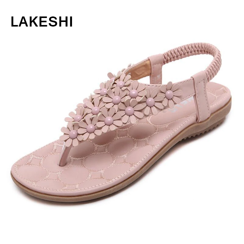 Women Sandals Flats Flowers Bohemian Women Summer Sandals Beach Shoes ...