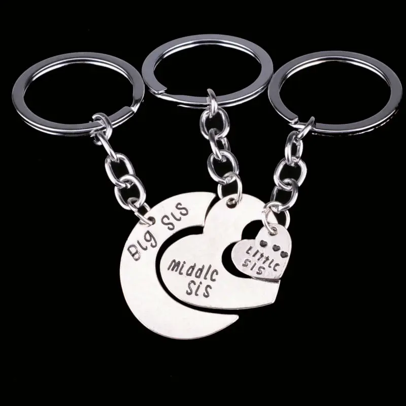 3PC/Set Heat Big Middle Little Sister Silver Key Chain Family Women ...