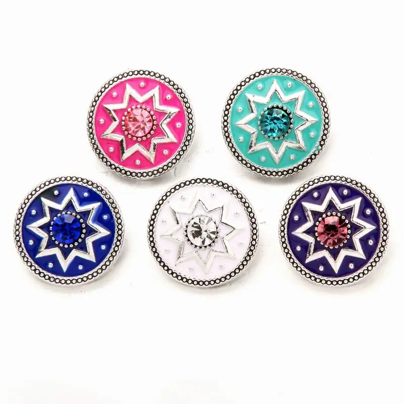 5Colors High Quality Diy Snap Colorful Crystal Enamel Flower Metal ...