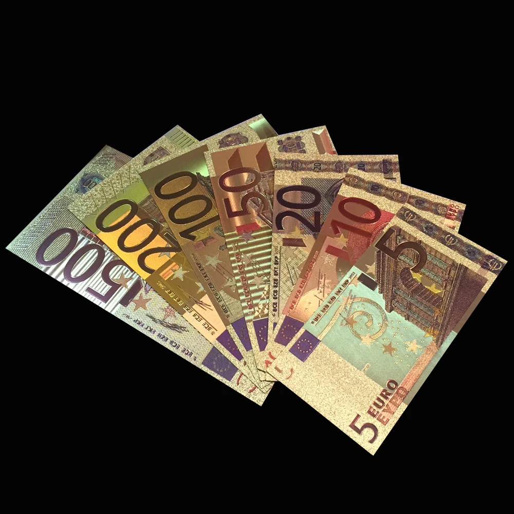 7pcs/lot designs Euro colorful Gold Artwork Colorful Europe Banknote ...