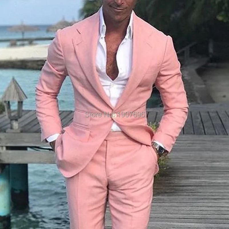 Traje Rosa ajustado para hombre, chaqueta de dos piezas con pantalones ...