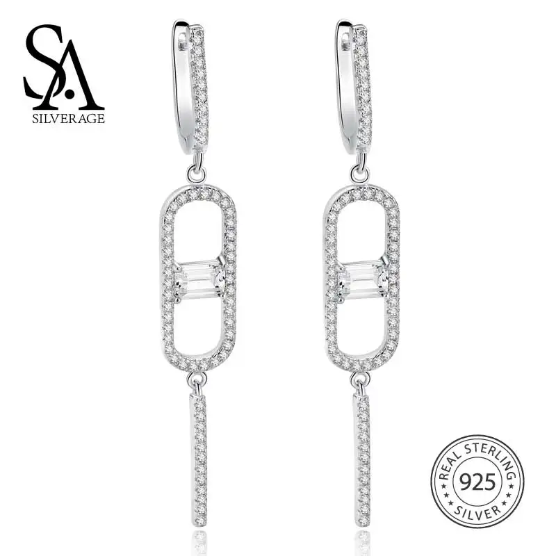 SA SILVERAGE, настоящее 925 пробы, серебряные серьги-капли для женщин, Простые Длинные серьги ...