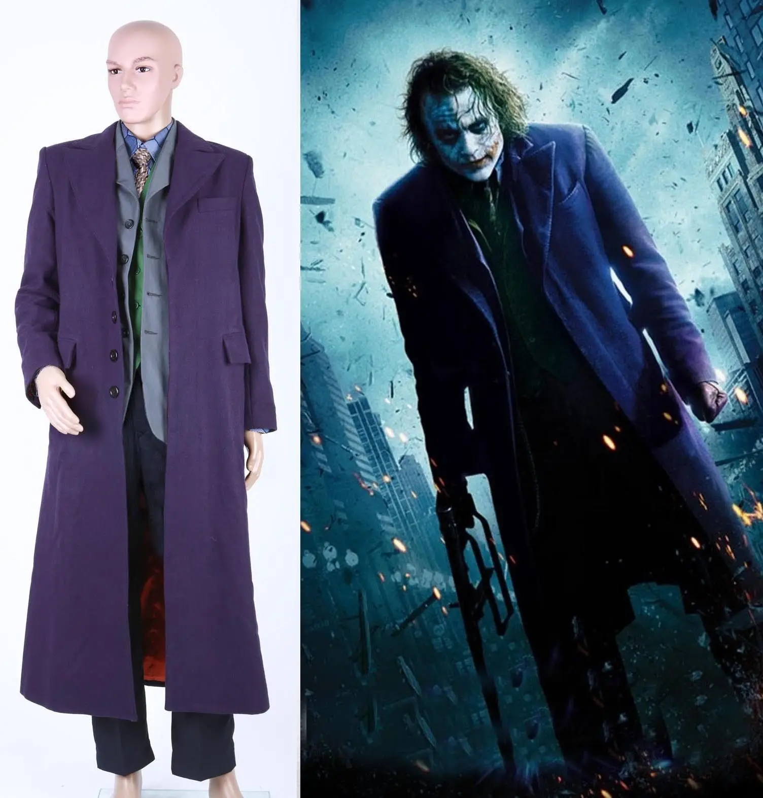 Batman The Dark Knight Joker wool purple trench coat cosplay costume ...