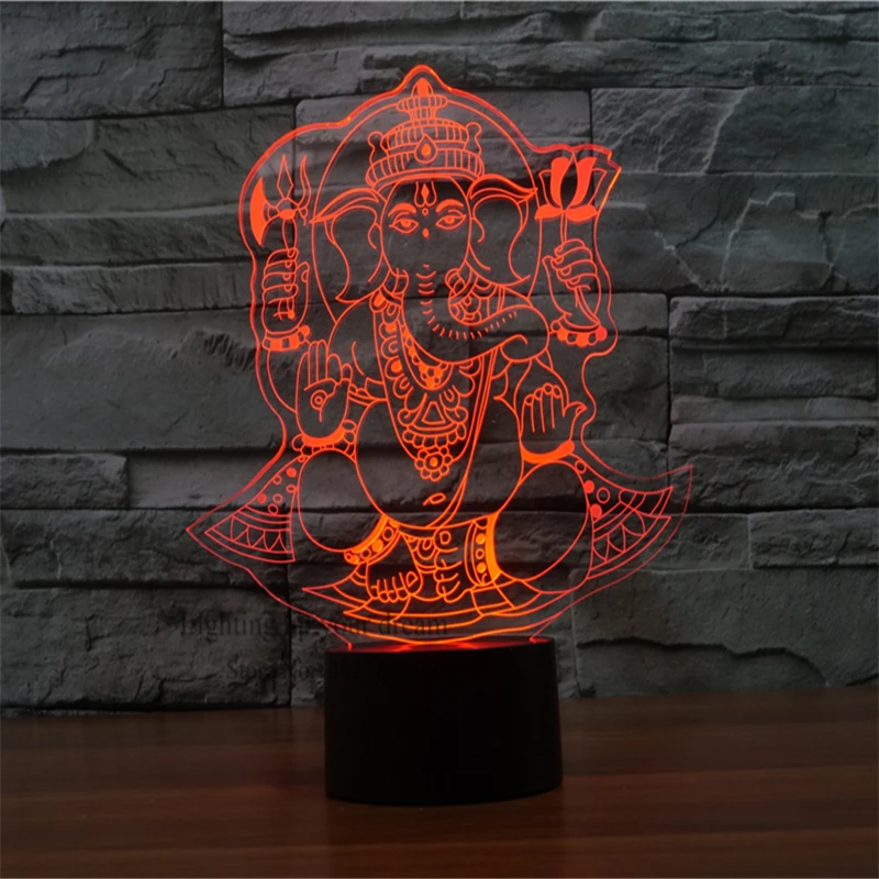 USB Lighting Charged Night Light God of Wisdom Ganesha 3D Lamp LED Desk ...