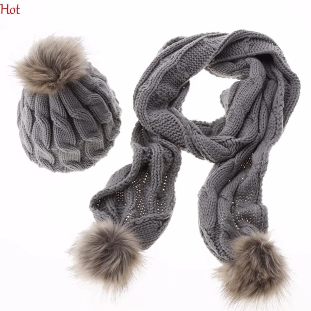 Top Hot Winter Scarf Hat Sets Warm Women Fashion Faux Fur Ball Cap ...