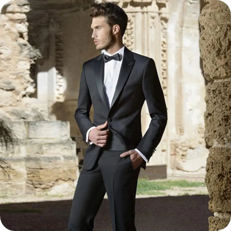 Black Peaked Lapel Men Suits Wedding Suits Bridegroom Groom Formal