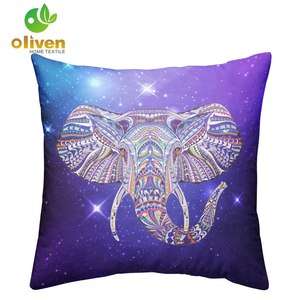 100% Polyester Cushion Cover Animal Elephant Print Throw Pillows Cover ...