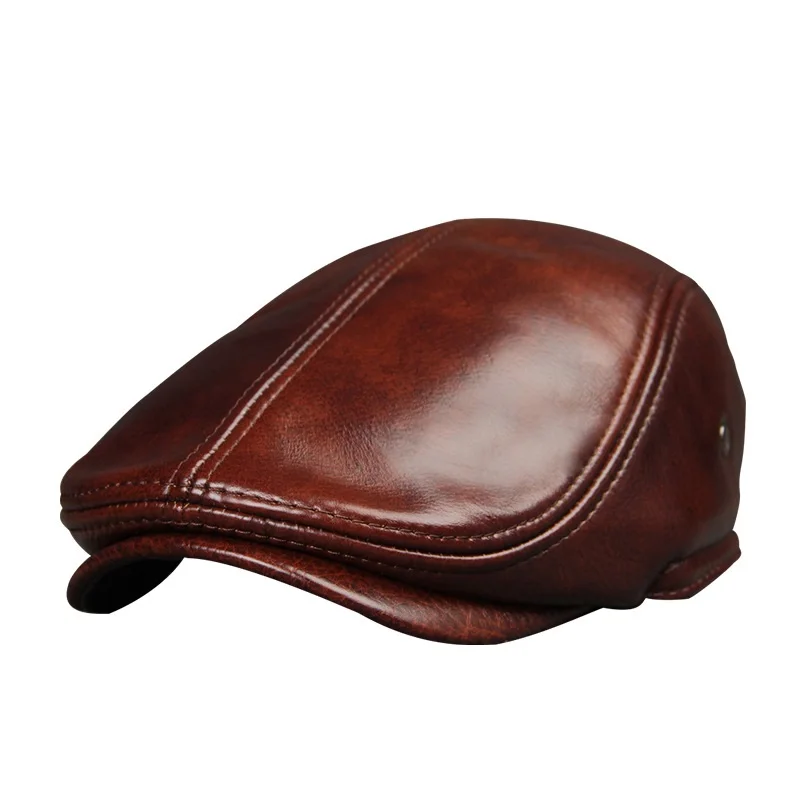 Male-Genuine-leather-Hat-Adult-Cowhide-Leather-Hats-Men-s-Ear ...