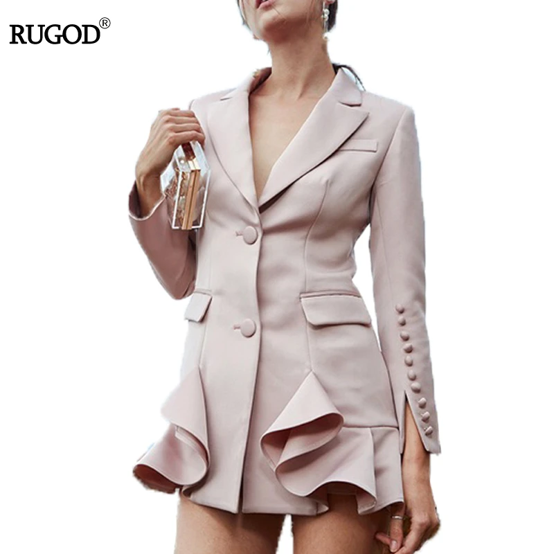 RUGOD 2018 Fashion Ruffle Women Blazers And Jackets Solid Long Sleeve ...