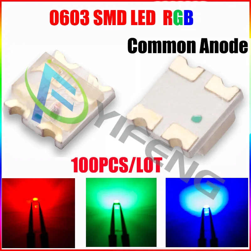 100PCS/Lot SMD 0603 RGB Common Anode Led 0603 RGB LED Diode 4 Bin Size ...