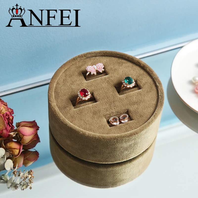 Anfei New 4 Holes Brown Fabric Finger Ring Storage For Women Display ...