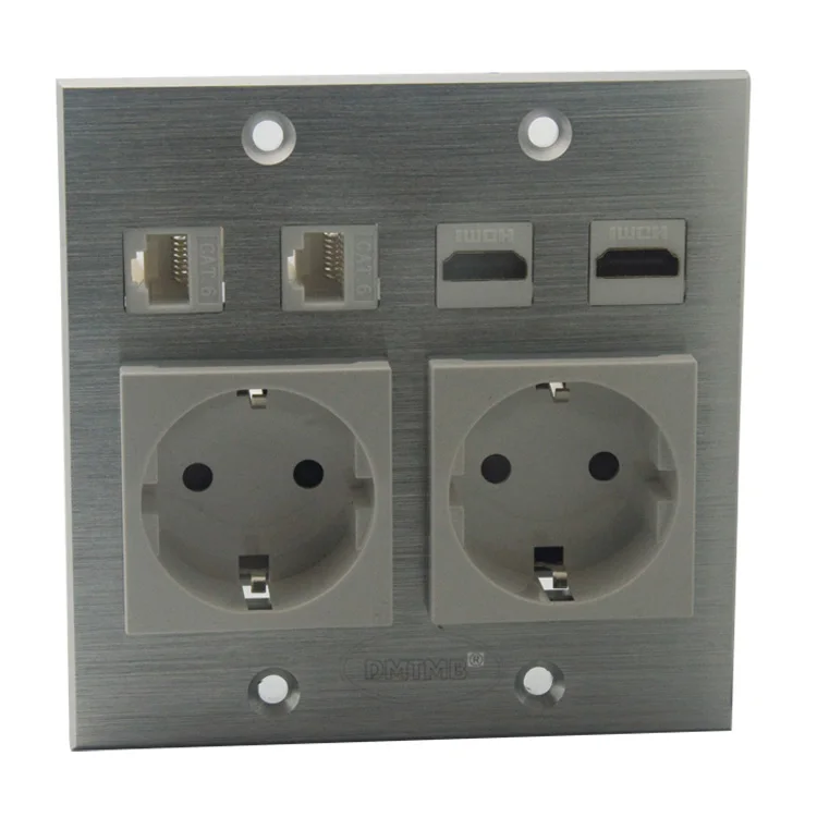 120 X 120mm Aluminum Face Plate With Hdmi Rj45 Eu Ac Power Wall Plate ...