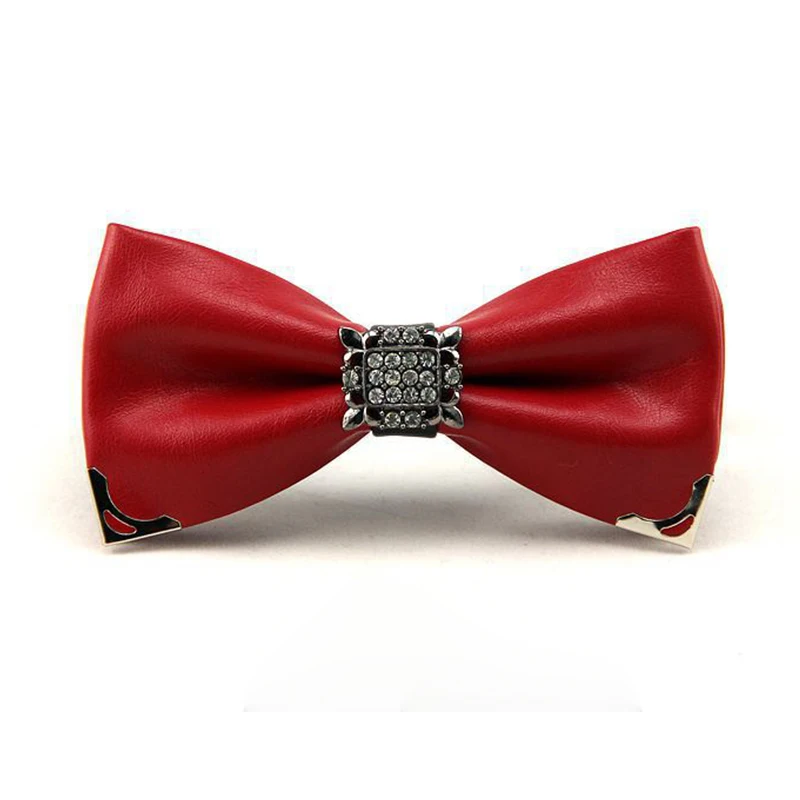 Mantieqingway PU Leather Bow Ties for Mens Suits Solid Color Collar ...