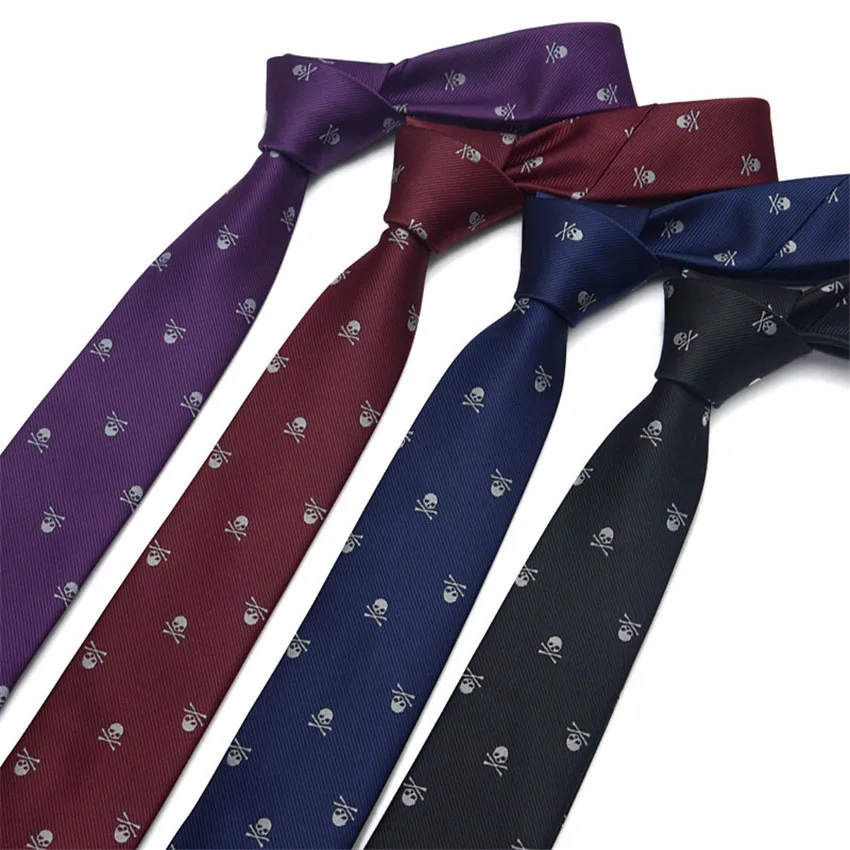 6CM Neck Tie Man Woman Polyester Tie Skull Pattern Groom Wedding Novel ...
