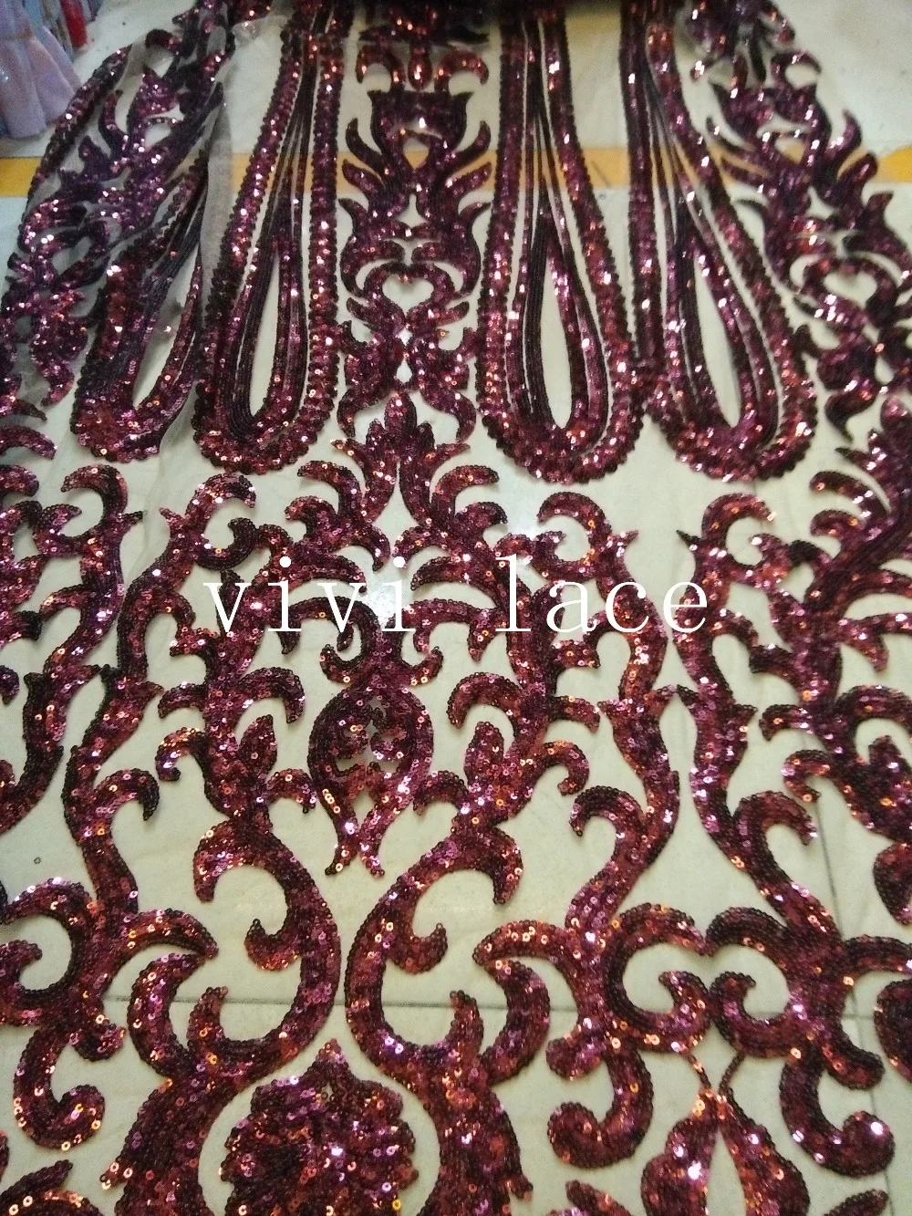 5yards CY010# dark red sequin paillette embroidery african tulle mesh ...