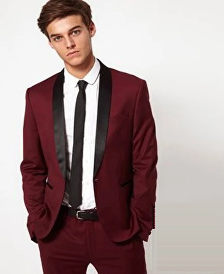 Wine red handsome men's pioneer suit business dress casual slim suit ...