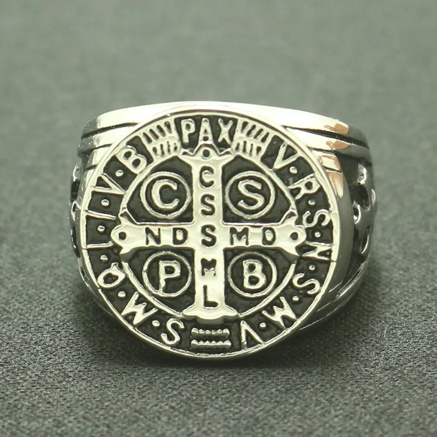 Cspb cssml ndsmdユニセックス316lステンレス鋼カトリック教会ヌルシアの聖ベネディクトキリスト教イエス悪魔主義リング|指輪 ...