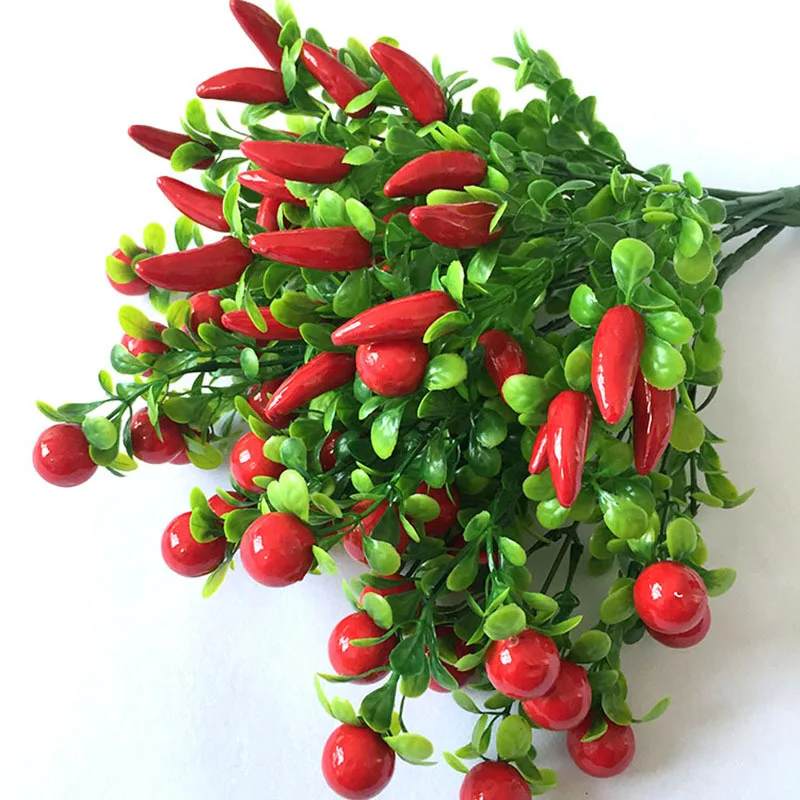 1PC Artificial 5 Branch Pepper Fruit Chili Bunch Fake Plant Party ...
