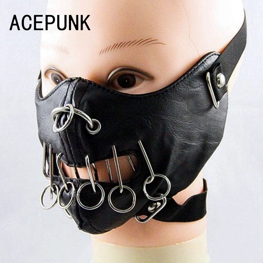 Fashion-Punk-Hip-Hop-Face-Mask-Big-Round-Rivet-Black-PU-Leather-Mask ...