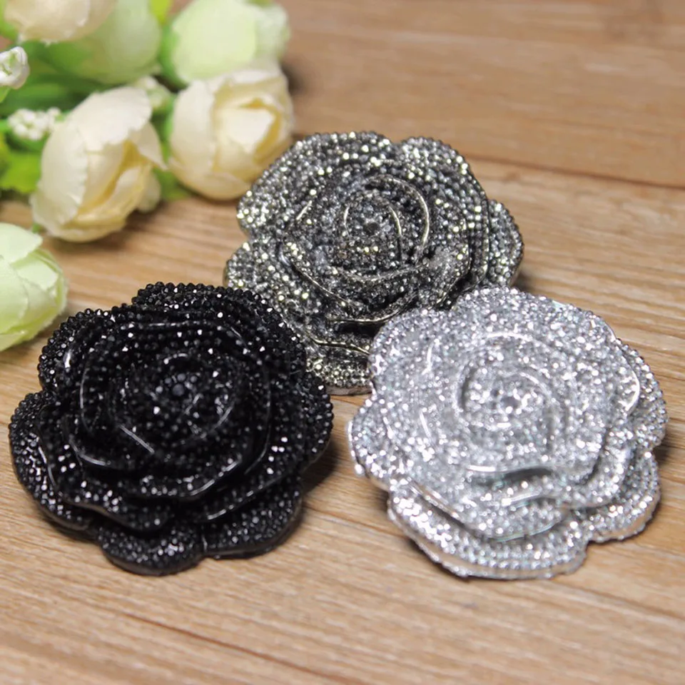 50pcs High Quality Rhinestones Black Silver Rose Flower Decorative ...