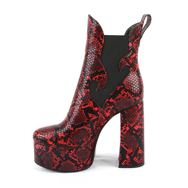 New Women Ankle Boots Platform PU Leather Boot Red Snake Skin Ladies ...