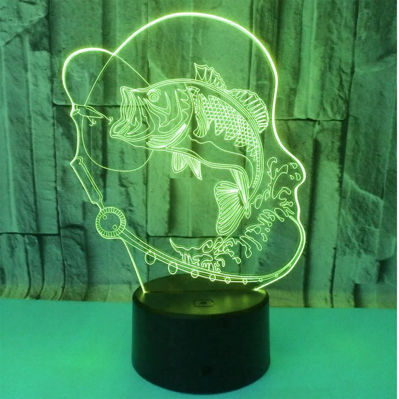 3D LED Night Light Go Fishing Fish with 7 Colors Light for Home ...