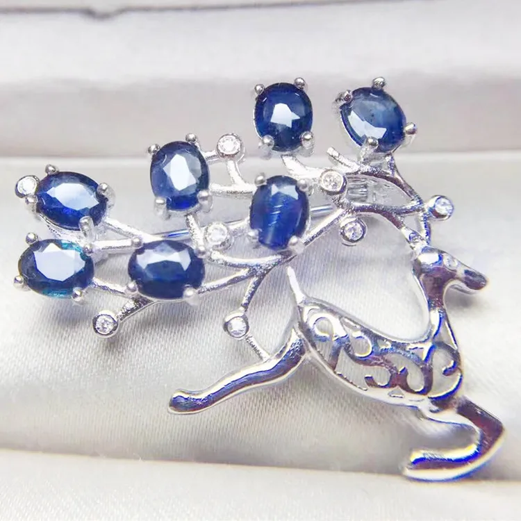 Sapphire brooch Free shipping Natural real blue sapphire 925 sterling ...