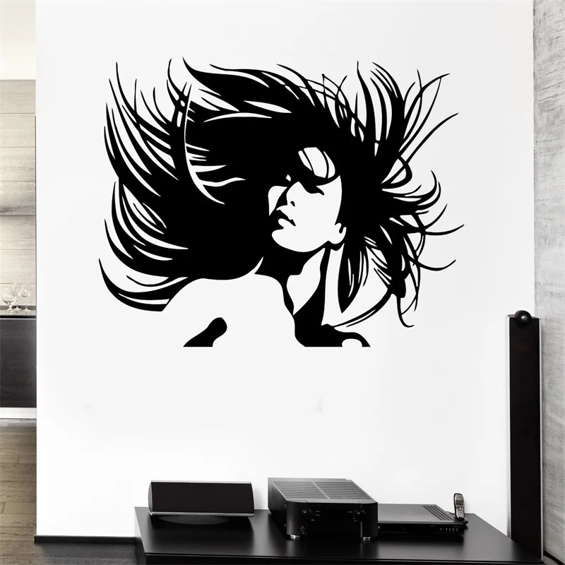 Wall Stickers Sexy Beautiful Girl Barbershop Beauty Salon Vinyl Decal