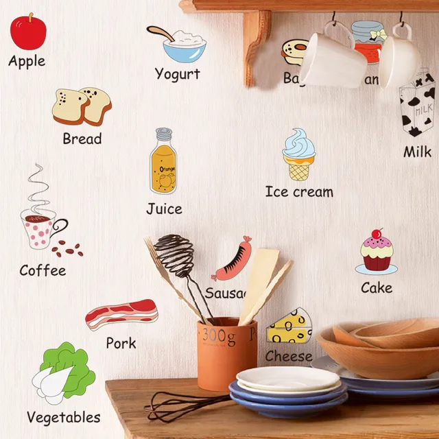 Kitchen common food wall stickers food drink milk vegetable ...