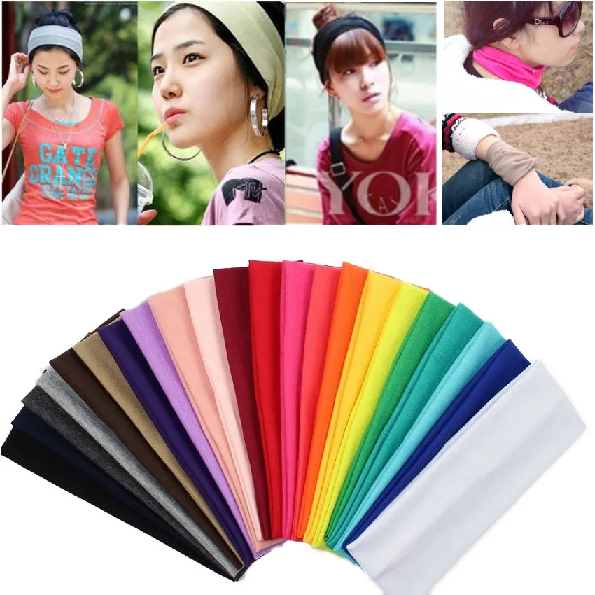 (20pieces/lot) Cotton Elastic headbands for women, 20 colors mixed wide ...