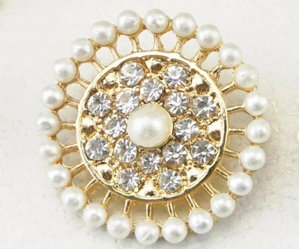 100pcs 24mm Round Pearl Rhinestone Metal Buckle Button With Shank For ...