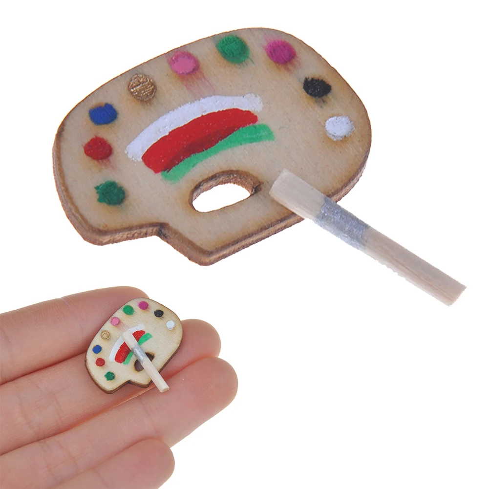 1set 1:12 Dollhouse Miniature Palette + 1 Brush Miniature Color Palette ...