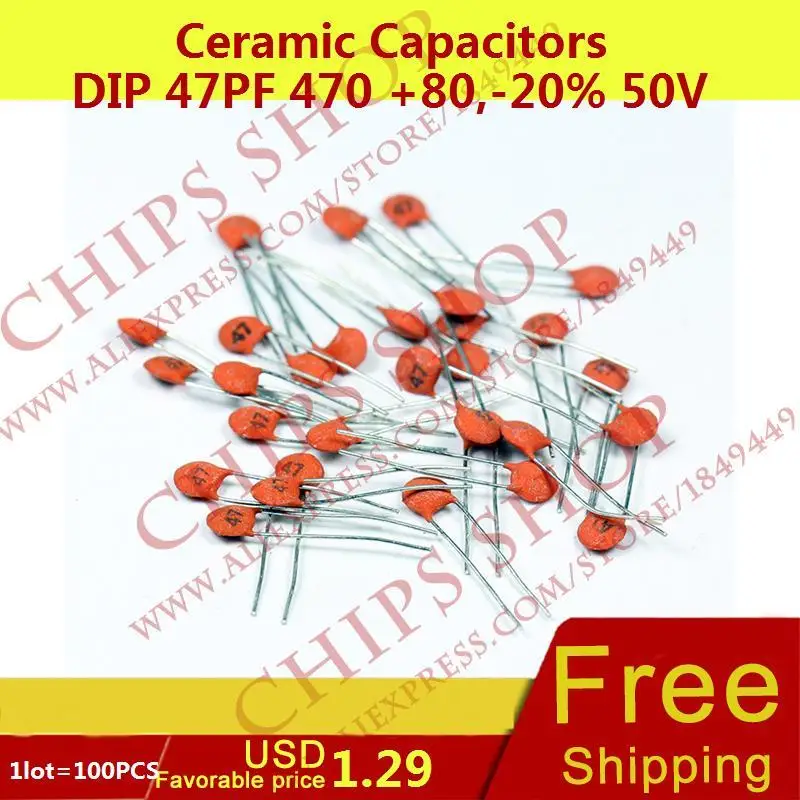 1 lote = 100 unids cerámica Condensadores DIP 47pf 470 80, 20% 50 V 0 ...