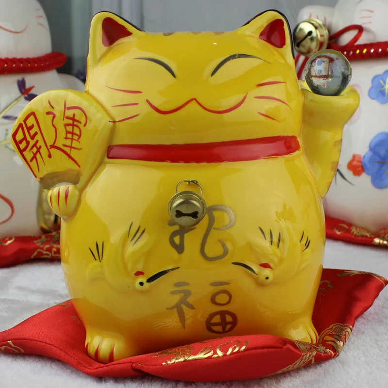 ceramic lucky cat figurines home porcelain ornaments cute fortune cat ...