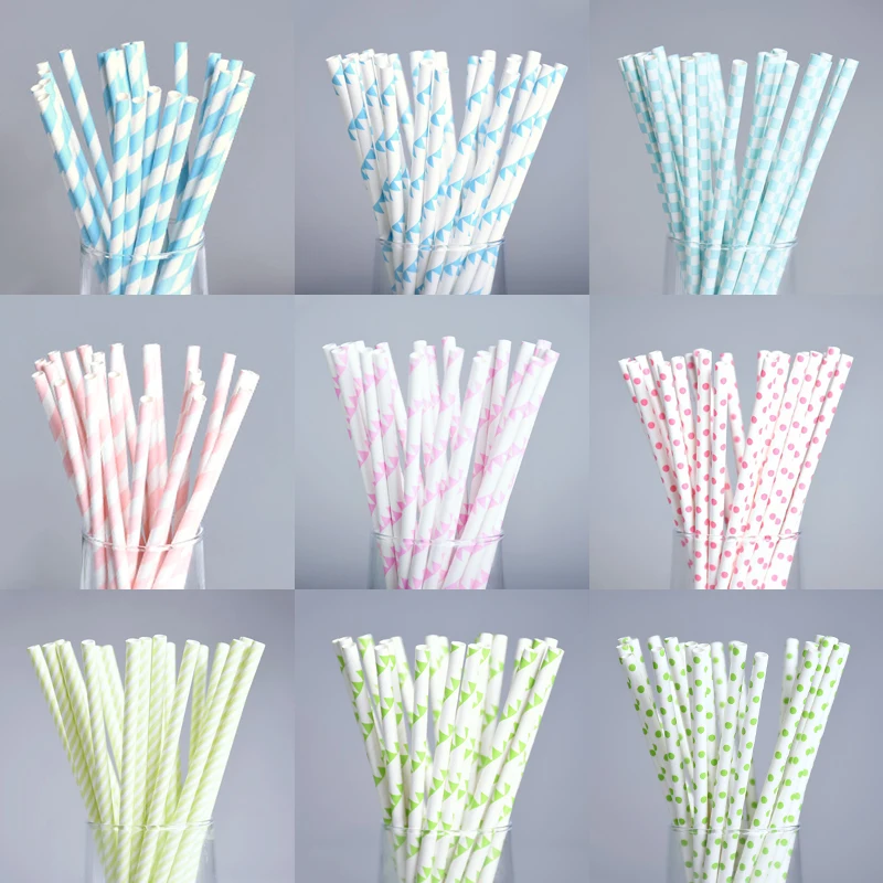 25pcs Light Color Paper Straws Happy Birthday Wedding Decorative ...