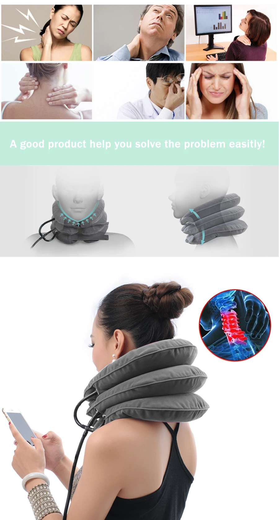 Neck Massage Device Support Brace Posture Corrector Pain Relief ...